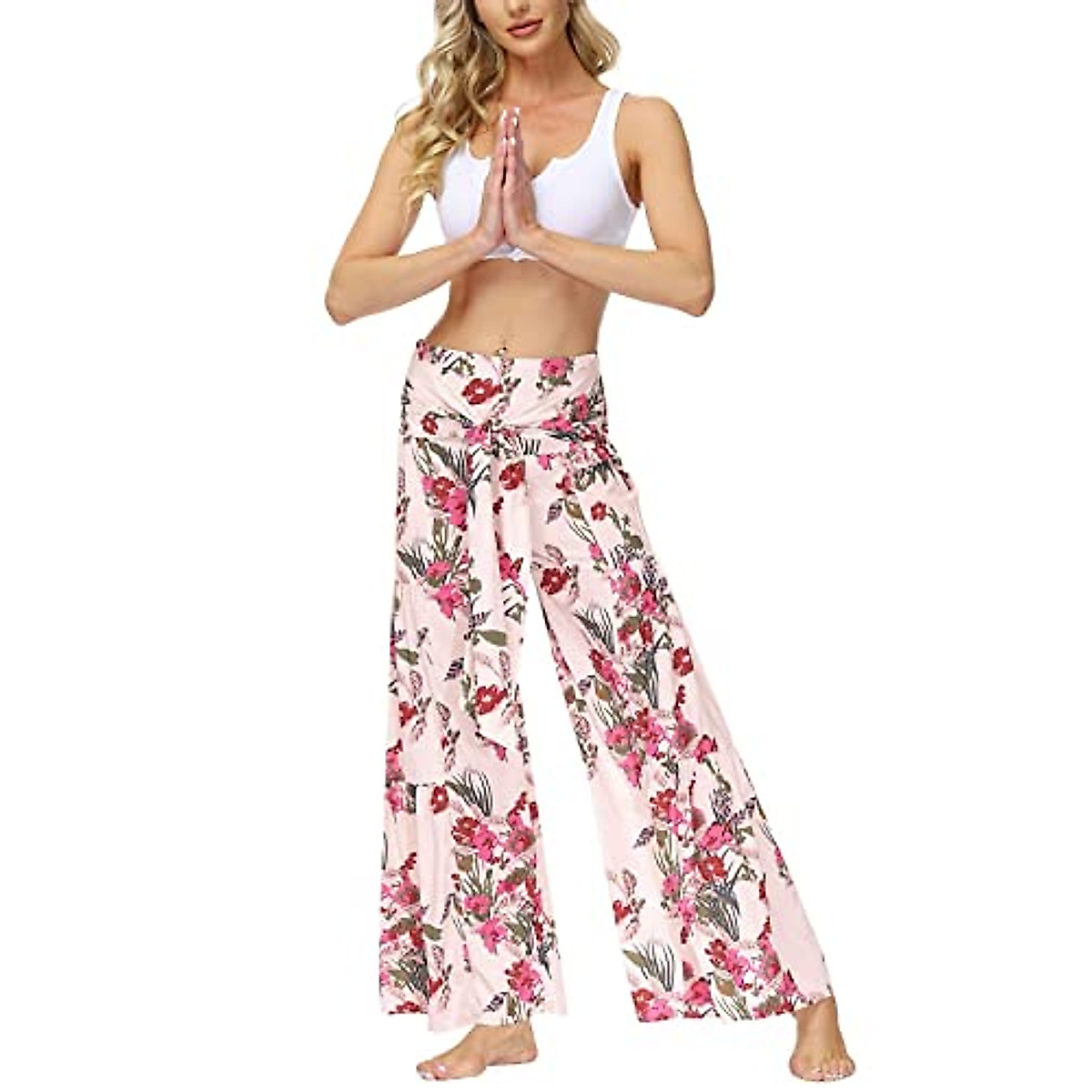 ALBIZIA Wide Leg Palazzo Pants for Women Elastic Waist Summer Casual Floral Printed Pant Boho Yoga Trouers XL Style-4