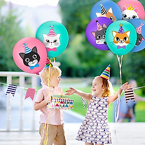 40 Pcs Cat Birthday Party Latex Balloons, Cute Cartoon Kitten Print Balloons Cat Party Decorations Animal Pet Birthday Party Supplies for Birthday Party Favors Decor, Blue Pink Purple and Green