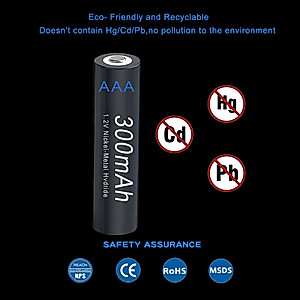 16 Packs 1.2V Rechargeable AAA Size Nimh 300mAh Batteries, Pre-Charged Triple A Battery for Christmas Lights,Solar Lamp Garden Lights