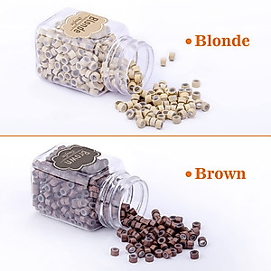 Duufin 2500 Pieces Micro Links Rings Hair Extensions Beads 5.0mm Silicone Lined Beads 5 Colors Micro Links for Women Men Hair Feather Extensions Tool