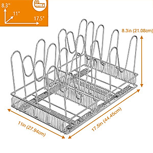 VyGrow Pots and Pans Organizer, Pull Out Pot and Pan Organizer for Cabinet Kitchen Pantry with 10 Adjustable Dividers, Heavy Duty Pan Organizer Rack 11Wx17.5Dx8.34H inch