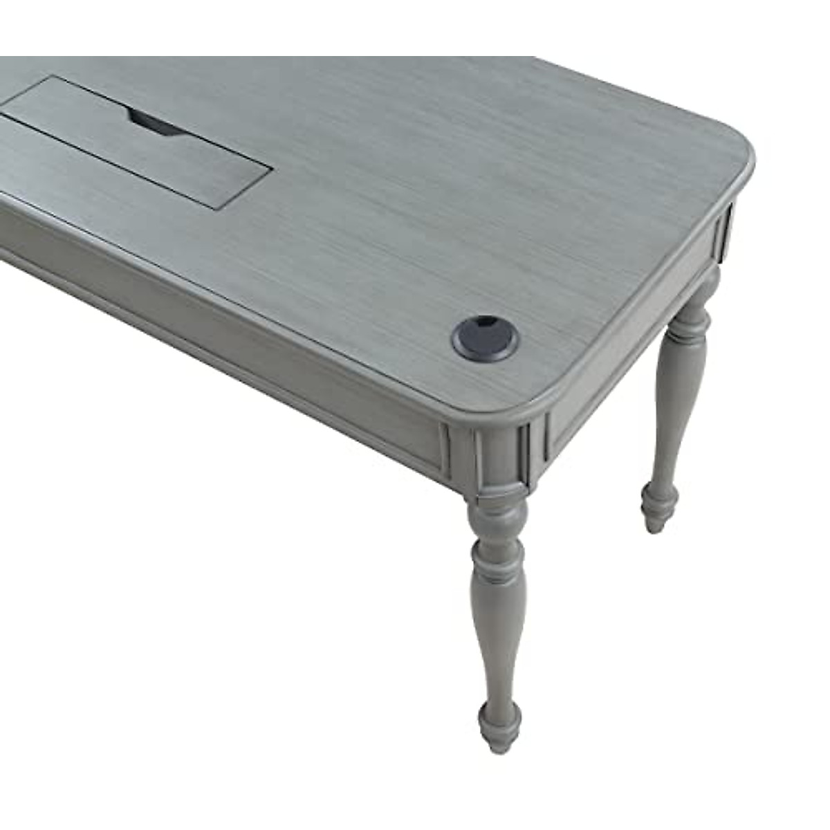 OSP Home Furnishings Country Meadows L-Shape Desk with 2 Full Drawers and Power Hub, Plantation Grey