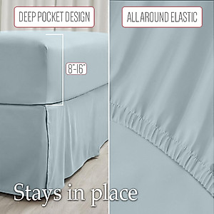 lalaLOOM Full Bed Sheet Set, Soft Microfiber Hotel Luxury Bedding, Extra Deep Pocket, 4 Piece Sheets and Pillowcase Sets, Breathable Wrinkle, Fade Resistant, Easy Care Machine Washable Linen, Sea Blue
