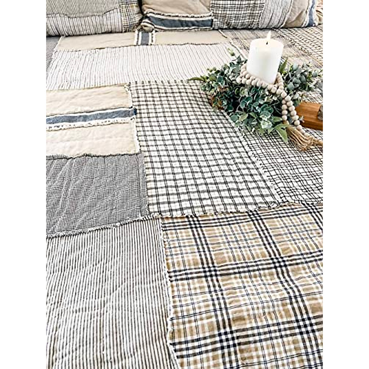 Piper Classics Mill Creek Queen Quilt, 90 x 90, Modern Farmhouse Style Bedding, Country Quilted Patchwork Bedding Grain Sack Stripe, Ticking & Plaid Fabrics, 100% Cotton …