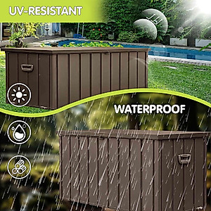 WIIS' IDEA 200 Gallon Storage Deck Box, Outdoor Waterproof Storage Deck Box w/Lockable Lids, Mobility Rollers, Large Storage Container for Patio Furniture for Garden Tools and Pool Supplies,Brown