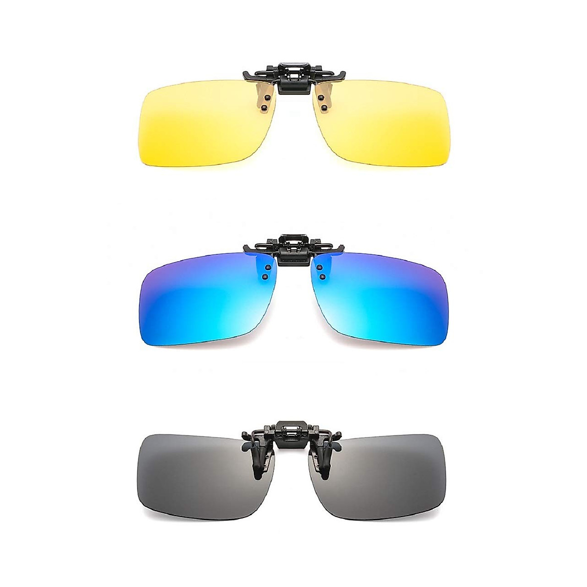 Litbun 3 PACK, Clip on Sunglasses Flip up Polarized Lens For Prescription Glasses, UV Protection Over RX Eyeglasses