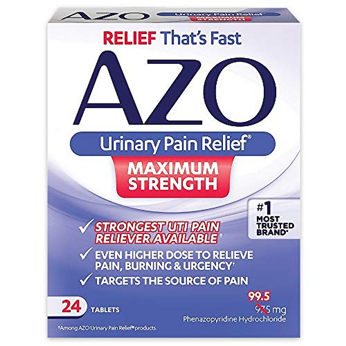 AZO Urinary Pain Relief Maximum Strength | Fast relief of UTI Pain, Burning & Urgency | Targets Source of Pain | #1 Most Trusted Brand | 24 Tablets