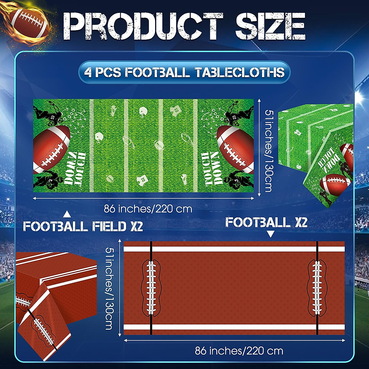 Ceenna 14 Pcs Football Party Decorations with 10 Football Balloons Foil Football Field Balloons 4 Disposable Football Tablecloth 51''x86'' Plastic Touchdown Table Cover for Tailgate Game Day Birthday