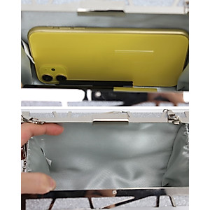 Reberomantic Women Lattice Pattern Metal Handbag Chain Geometric Evening Clutch Purse (Z-Line Silver)