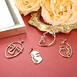 YADOCA 9 Pairs Face Hand Earrings for Women Hollow Statement Geometric Fun Abstract Art Earrings