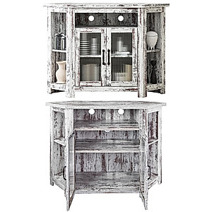 weselon Corner TV Stand, 44 Inch Farmhouse Entertainment Center with Storage Shelves, Living Room Cabinet TV Media Console Table for TV Up to 48 Inch (Antique White)