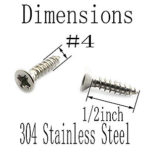 Pro Bamboo Kitchen 100pcs 304 Stainless Steel Flat Head Phillips Wood Screw #4 x 1/2" Half Countersunk Head Self Tapping Screw