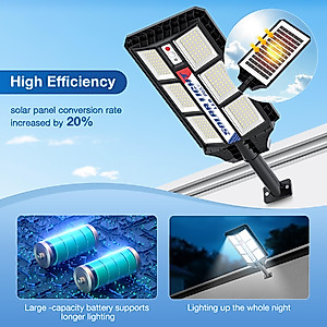 1500W Solar Street Lights Outdoor - Wide Angle Solar Parking Lot Lights Dusk to Dawn LED 6500K Solar Lights Outdoor Motion Sensor Remote Control Waterproof Super Bright Security Street Light for Yard