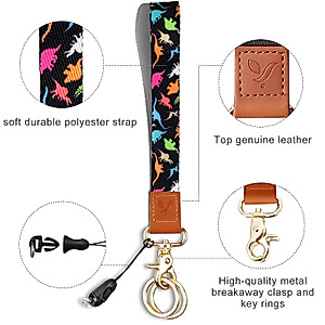 Yiflin Cute Wrist Lanyard for Keys, Keychain, Wallet, Id Holder, Cell Phone, Wristlet Lanyard Key Chain Holder（Colored Dinosaur S）