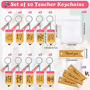 Bucherry 50 Sets Teacher Pencil Keychains Teacher Appreciation Gifts Bulk Acrylic Pencil Shaped Keychain with Tassel Organza Bags for School Women Men Teachers Gifts