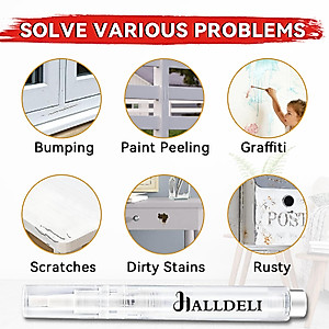 Fillable Touch Up Paint Pen Brush, 4 Pack User-Friendly Refillable Paint Pens, Multiple Applications Touch-Up Paint Brushes for Walls, Wood, Floor, Cabinets, Doors and Windows(8 Pcs Kit)