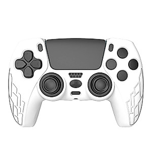 Silicone Cover Thickened Case for Sony PS5 Controller Skin Anti-Slip Grip Case for PS 5 DualSense Controller Dustproof Protector Shell with 10 Pro Thumb Grips (White -Thicken)