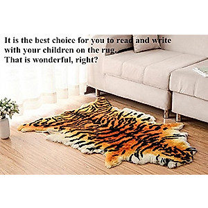 Gracefur Area Rug Tiger and Leopard Skin Printed Decor Rugs Super Soft Real Australia Sheepskin Carpet for Living Room, Bed Room, Sofa and so on 1 pelt (Tiger)