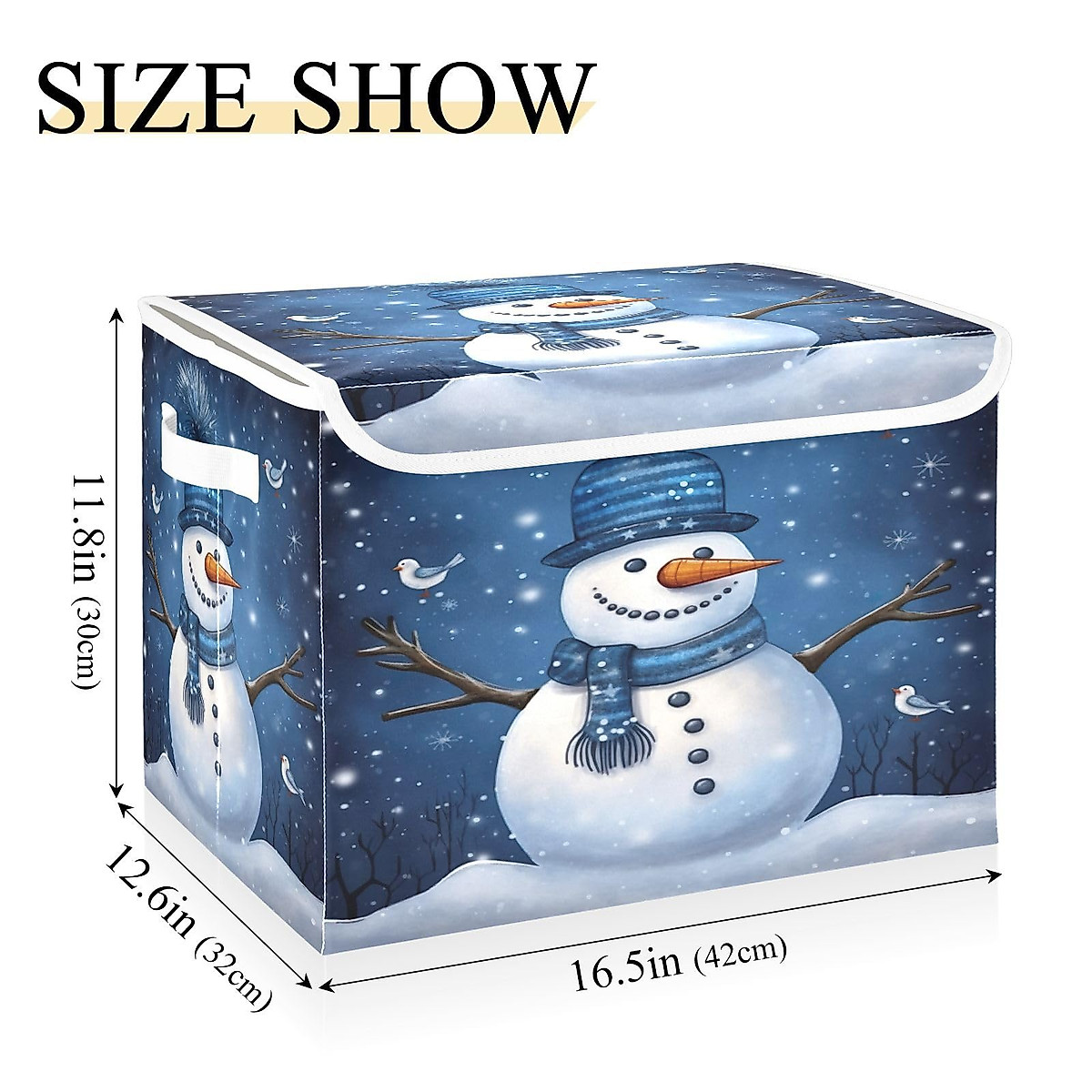 RunningBear Christmas Winter Snowman Blue Large Storage Bins with Lid Collapsible Storage Bin Storage Organizer Bin Fabric Foldable Storage Organizer Containes for Office Bedroom Clothes Toys
