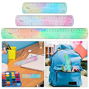 Amabro Rulers Set, 3PCS Flexible Ruler Straight Edge Ruler Transparent Rulers Bendable Plastic Ruler 12/8/6 Inch Dual Scale Rulers Soft Colorful Ruler for Office School Classroom Home Supplies