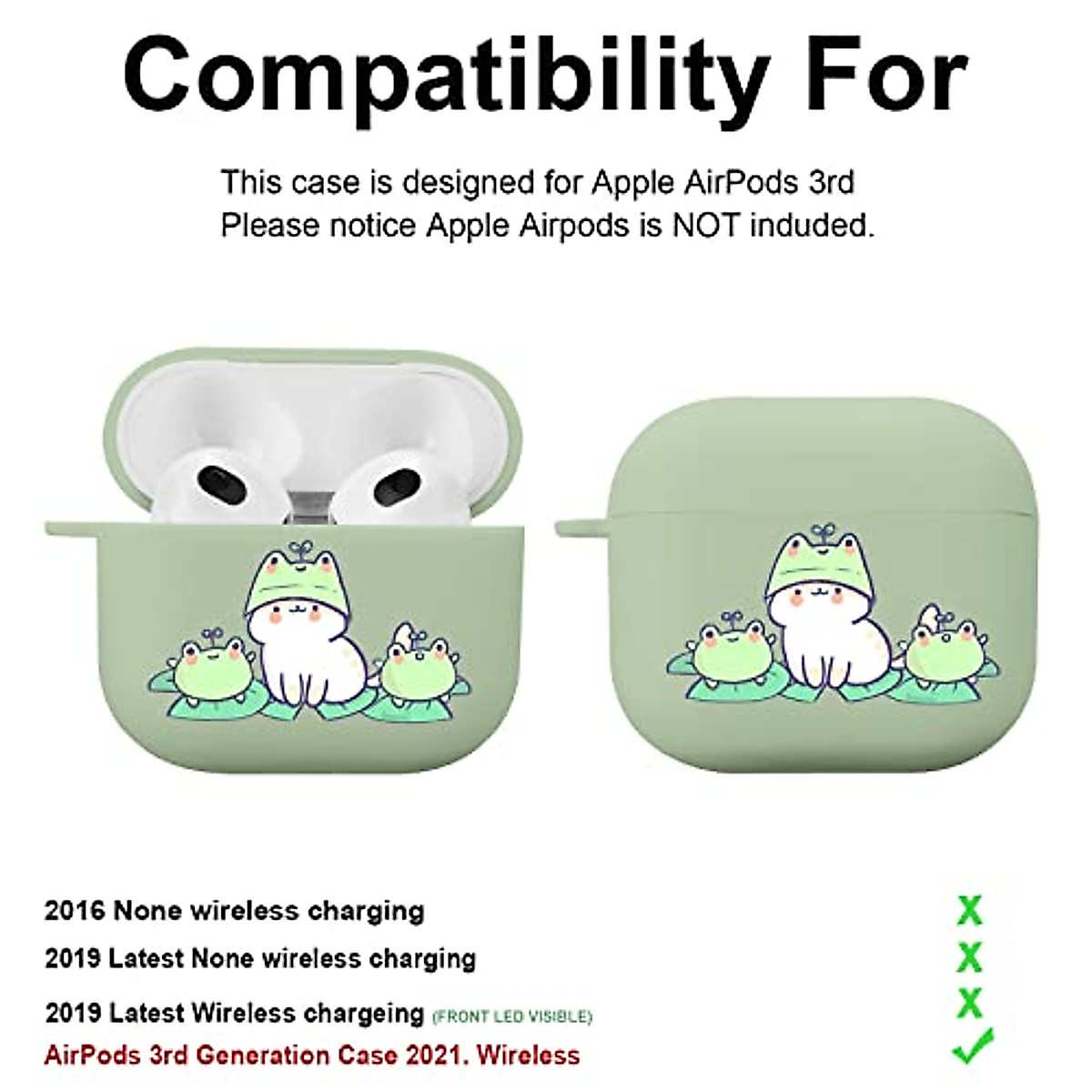 MAYCARI Compatible with Airpods 3rd Generation Case, Cute Airpods 3 Case Cover Frog Printed Protective Women Girl with Keychain for Apple Airpods 3rd Gen Case