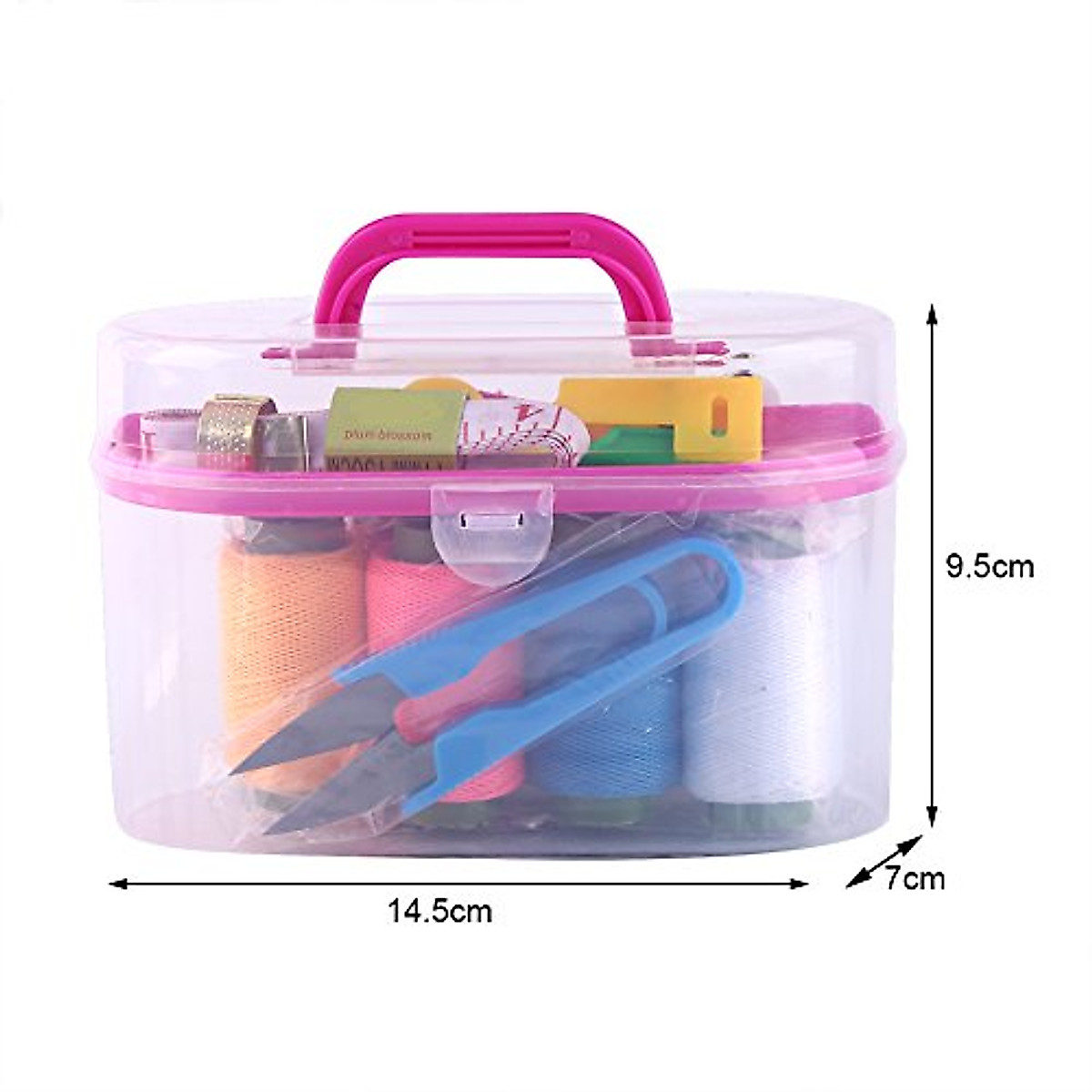 Sewing Supplies Set Portable Sewing Kit Box Plastic Organizer Storage Box with Removable Interlayer for 10pcs Sewing Tools Including Needle Tape Measure Scissor Thimble(Yellow)