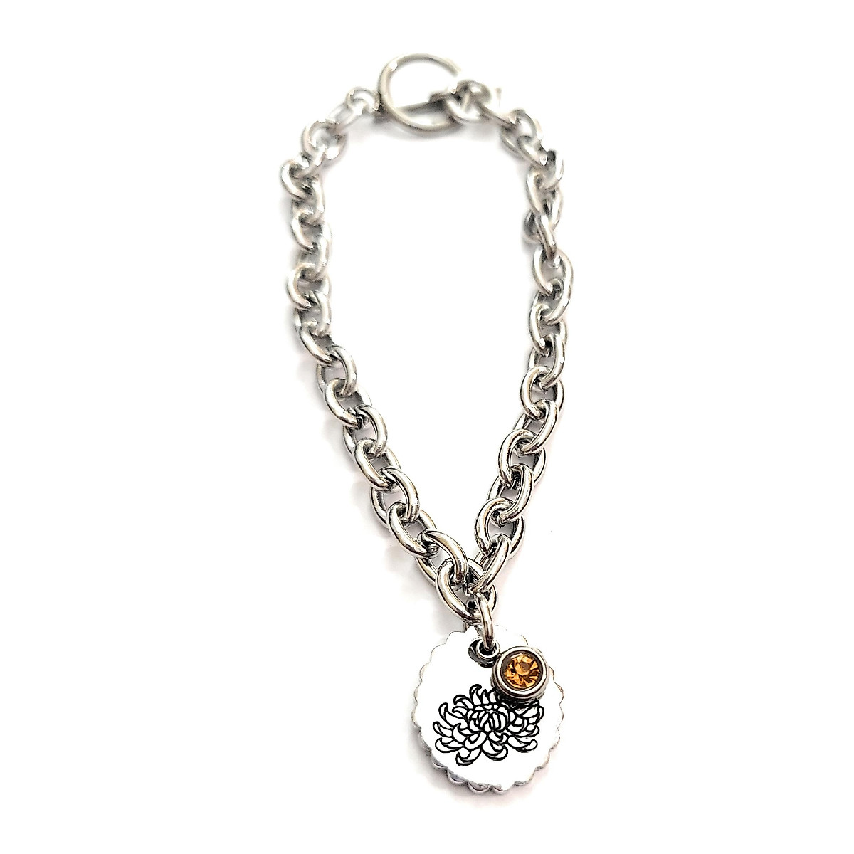 November Birthstone Chrysanthemum Flower Charm Bracelet with Birth Month Simple Dainty Gift for Her Mom Daughter
