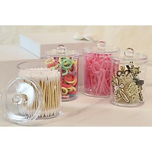 Aynoo 1 Pack Qtip Holder Dispenser Apothecary Jars for Cotton Swabs, Cotton Pads, Floss Picks Vanity Makeup Storage Organizer Set, Clear, 1 Pack, 12 oz