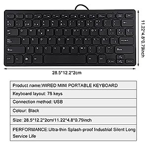 ciciglow Mini Wired Keyboard, 78 Keys Keypad, Portable Ultra Thin Mechanical Gaming Keyboard, Mini USB Wired Office Keyboard for Computer Laptop