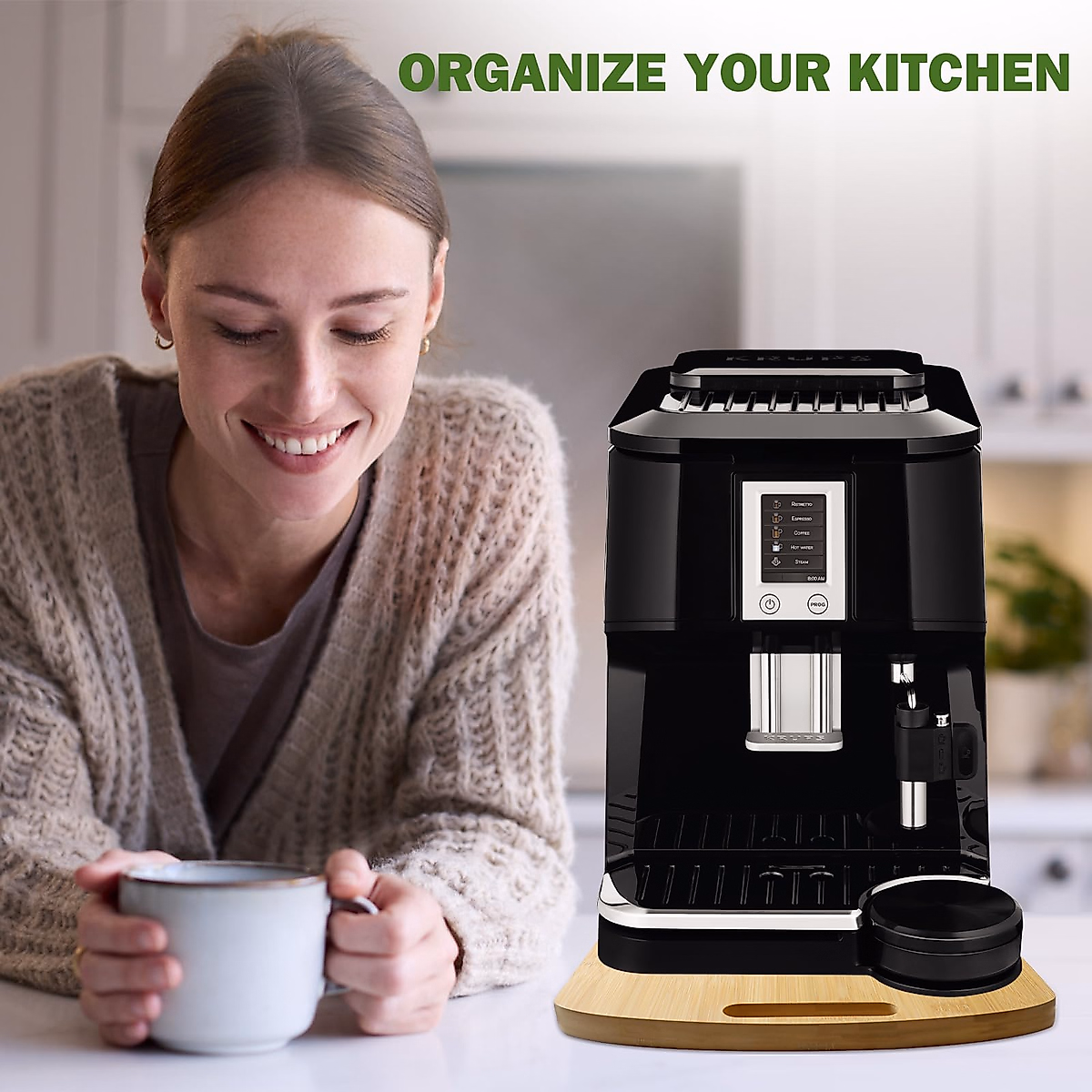 Large Appliance Sliders for Kitchen Appliances - Bamboo Sliding Tray Compatible with Keurig Coffee Maker, Small Appliance Slider Tray for Coffee Maker, Stand Mixer, Air Fryer - Long (11.8" x 15.6")