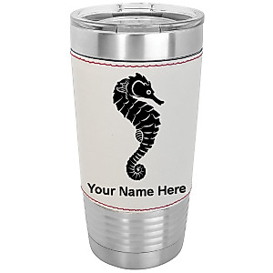 LaserGram 20oz Vacuum Insulated Tumbler Mug, Seahorse, Personalized Engraving Included (Faux Leather, Baseball Style)
