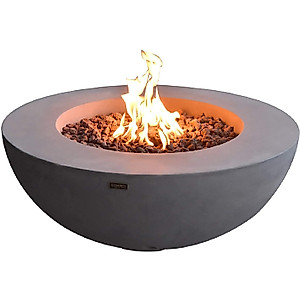 AMS Fireplace Elementi Lunar Bowl Cast Concrete Fire Table, Outdoor Fire Pit Fire TablePatio Furniture, Stainless Steel Burner, Canvas Cover and Lava Rock Included, Free Wind Guard (Natural Gas)
