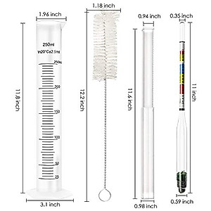 Triple Scale Alcohol Hydrometer(2 pcs)and Test Jar for Home Brew, Wine, Beer, Mead, Cider & Kombucha - Combo Set of 250ml Plastic Cylinder, Cleaning Brush, Storage Bag - ABV, Brix and Gravity Test Kit