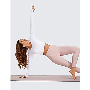 CRZ YOGA Butterluxe Long Sleeve Crop Tops for Women Slim Fit Workout Shirts Cropped Athletic Gym Top White Medium
