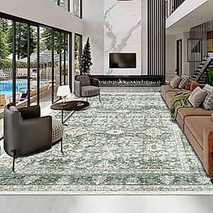 HOMFINE Machine Washable Rug 5'x7' - Vintage Design Area Rugs with Non Slip Rugs for Living Room Bedroom Floral Print Rug Carpet Stain Resistant, Home Decor Office Area Rug, Green