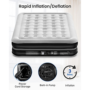 Airefina Queen Air Mattress with Built in Pump, Upgraded Luxury Blow Up Mattress 2-Layer Air Coil Technology Portable Inflatable Mattress with Carrying Bag for Guest Home Quick Inflation in 3 Mins