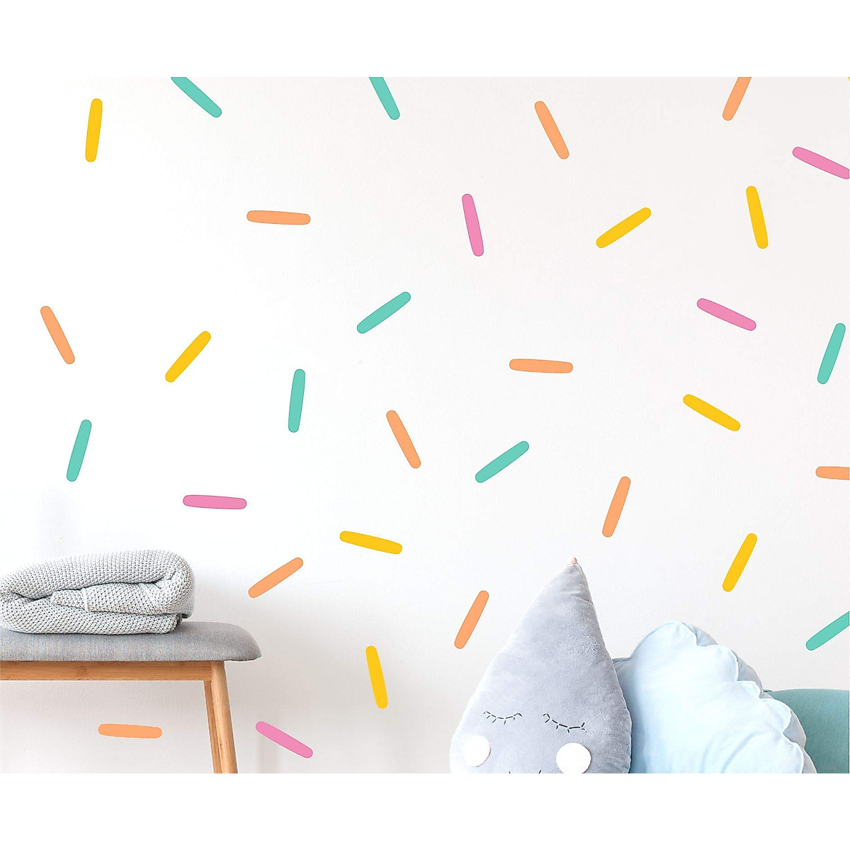 Ice Cream Confetti Sprinkles Wall Decals (1 inch x 5 inch confetti - 160 Decals total) Easy Peel and Stick Matte Finish Removable Decals Safe on Painted Walls
