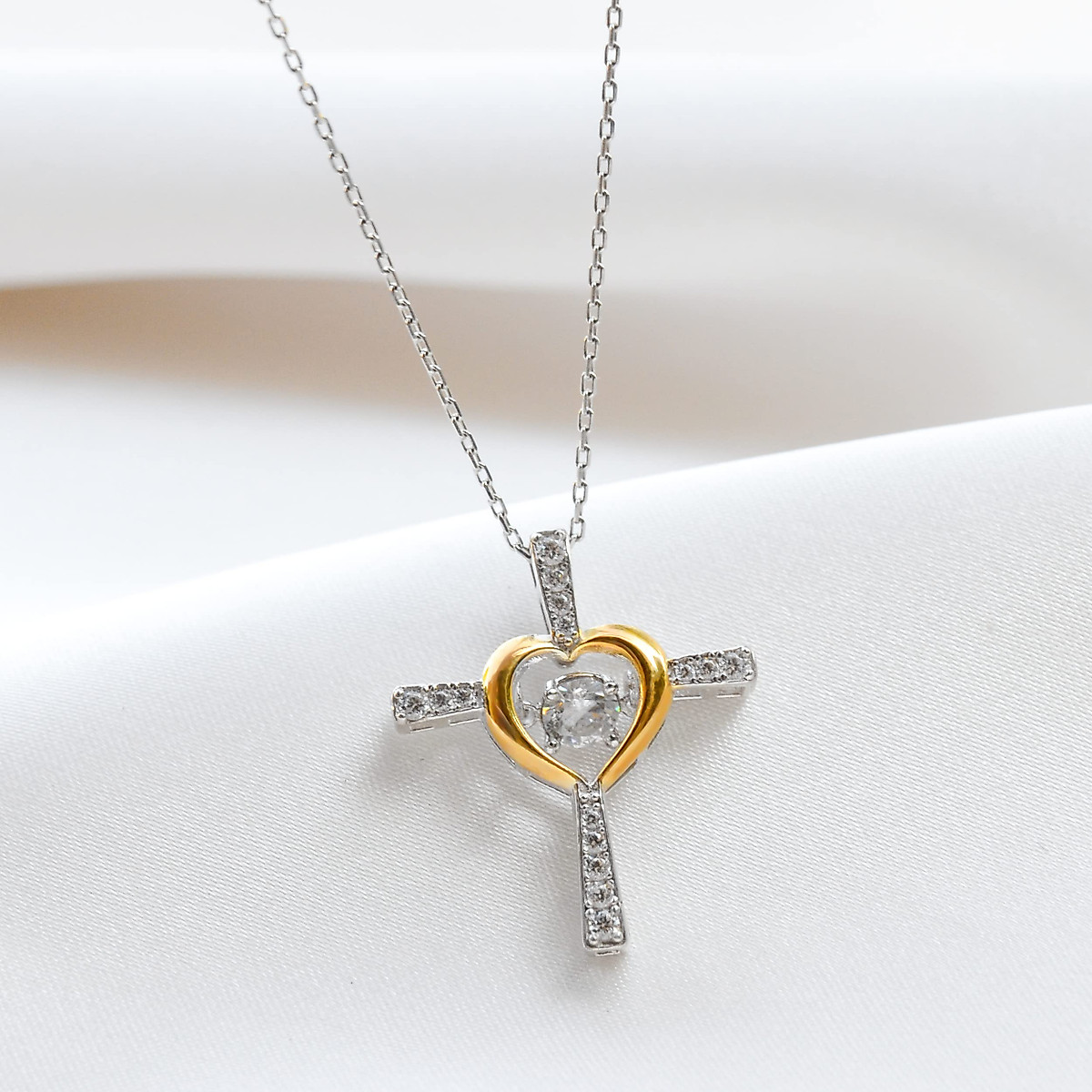 Aphrodite's Encouragement Gifts for Women, Cross Necklace Gift for a Fighter, Don’t Give Up,Dancing Crystal Heart Cross Necklace Gift Set, 925 Sterling Silver, Sterling Silver, Cubic Zirconia