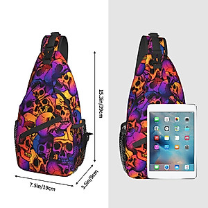 Sling Bag Purple Skull Crossbody Backpack for Women Men Hiking Travel Over the Shoulder Bag Pouch Small Daypack Casual One Strap Pack Lightweight Cross Chest Bag Purse Outdoor Cycling
