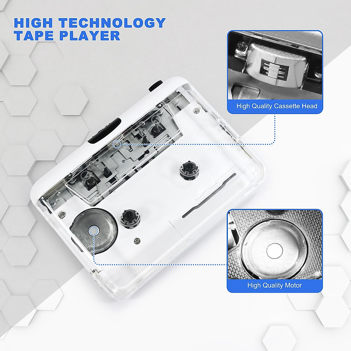 Auto Reverse ＆Clear Stereo Cassette Player,Built-in Cool Copper Wheel Movement＆Earphone,Cassette Tape to MP3 Converter with Tape Converter Software,Powered by USB Power Cord or AA Battery