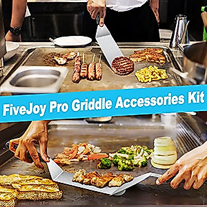 FiveJoy Griddle Accessories Kit, Flat top Grill Set for Blackstone and Camp Chef, BBQ Spatula Tools with Metal Spatula, Scraper, Egg Rings, Cleaning Kit for Camping (17 PCS)- Gift for Men, Women, Dad