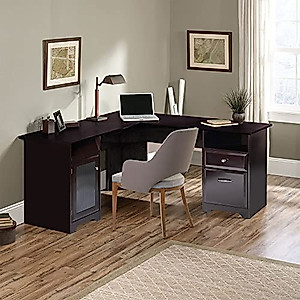 GOOD & GRACIOUS L-Shaped Desk, Home Office Corner Computer Desk with Storage Cabinet, USB Power for Modern Gaming Workstation Study File Drawer and Extra Features, Dark Brown (JHLDSK02S-1-3p)