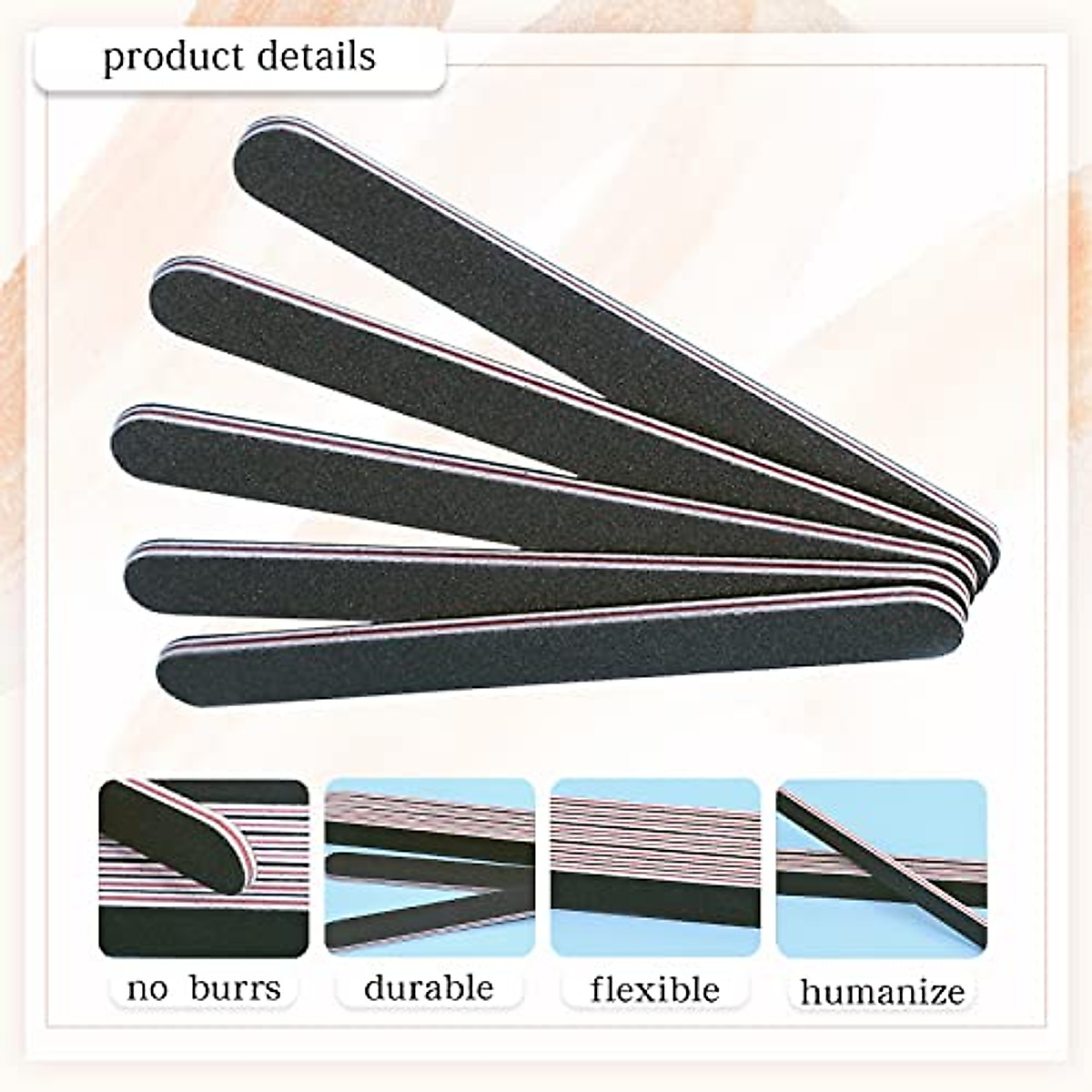 JOVANANail Files & Buffer, 100/180 Double Grit Sided Nail Files Reuseable Manicure Tools Kit Professional Rectangular Art Care Buffer Block Tools 2 Pcs/Pa(Black)(Purple)