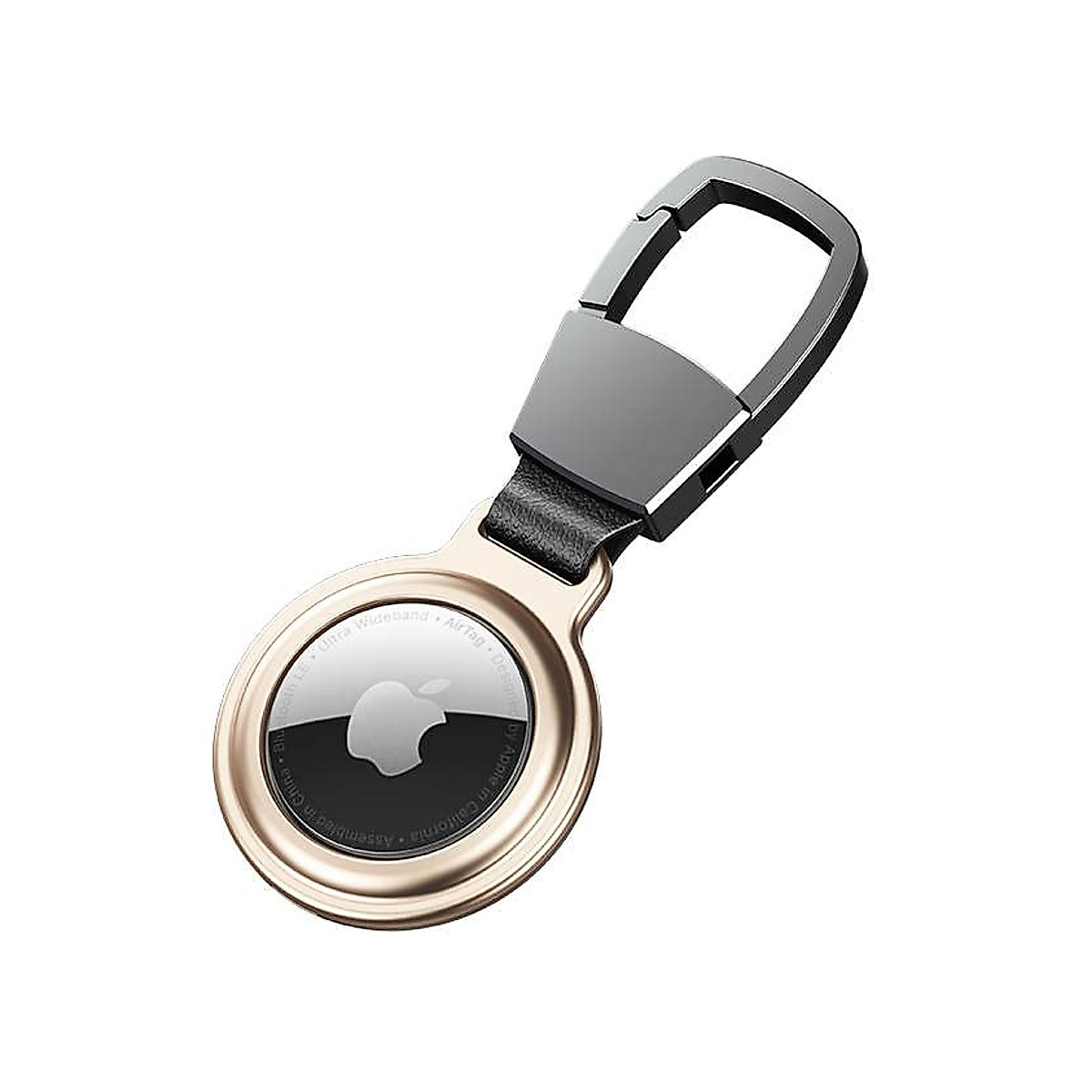 Deluxe AirTag Keychain, Metal and PU Leather Key Ring for Apple AirTag, Air Tag Key Anti-Loss Device (Gold)