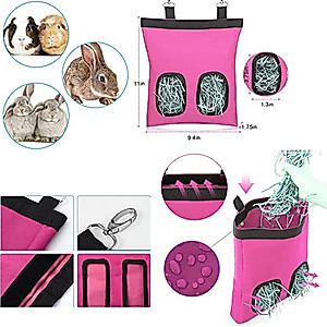 JAYCCON 5-in-1 Rabbit Litter Box with Hay Food Feeding Set, Bunny Toilet Potty with Small Pet Hay Feeder Bag and Water Food Feeding Bowl for Rabbit Guinea Pig Chinchilla ((Medium(Pink)))