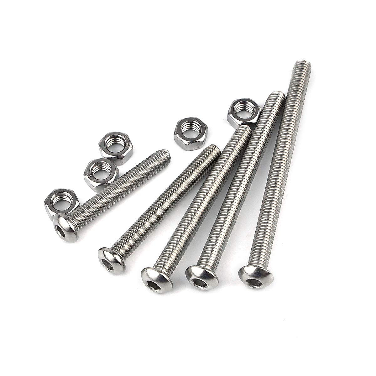 Hamineler 304 Stainless Steel M6 x 80/70/60/50/40mm Metric Hex Socket Button Head Cap Bolts Screws Assortment Set with Nuts Allen Socket Drive