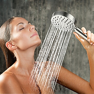 Solid Metal Brushed Nickel Handheld Shower Head With Extra Long Stainless Steel Hose & Brass Holder,Equipped with Flow Valve to Control Water Pressure, Hotel Quality