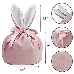 EMBRUNIOICE Easter Candy Gift Bags for Baby,Velvet Bunny Easter Treat Bags,Easter Egg Hunt Bags,Easter Drawstring Goodie Gift Bags for Baby Party Supplies（Pink）…