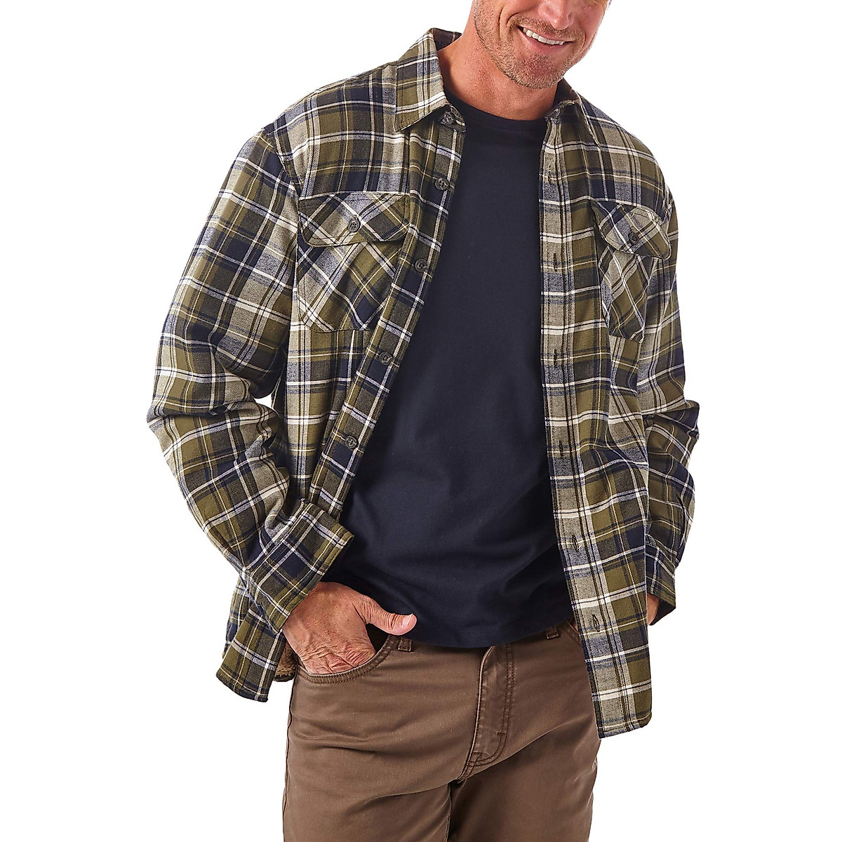 Wrangler Authentics Men's Long Sleeve Sherpa Lined Shirt Jacket, Olive Sky, 3X-Large