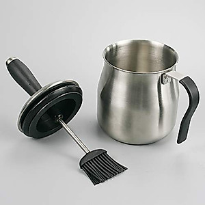 BBQ Basting Pot with Basting Brush - Stainless Steel Barbecue Sauce Pot with Silicon Basting Brush by Qidea, 32 OZ